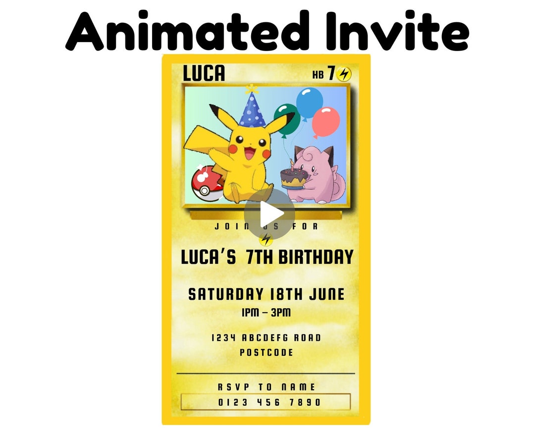 Pokemon Birthday Invitation Pikachu Invite Birthday Party Kids Pika ...