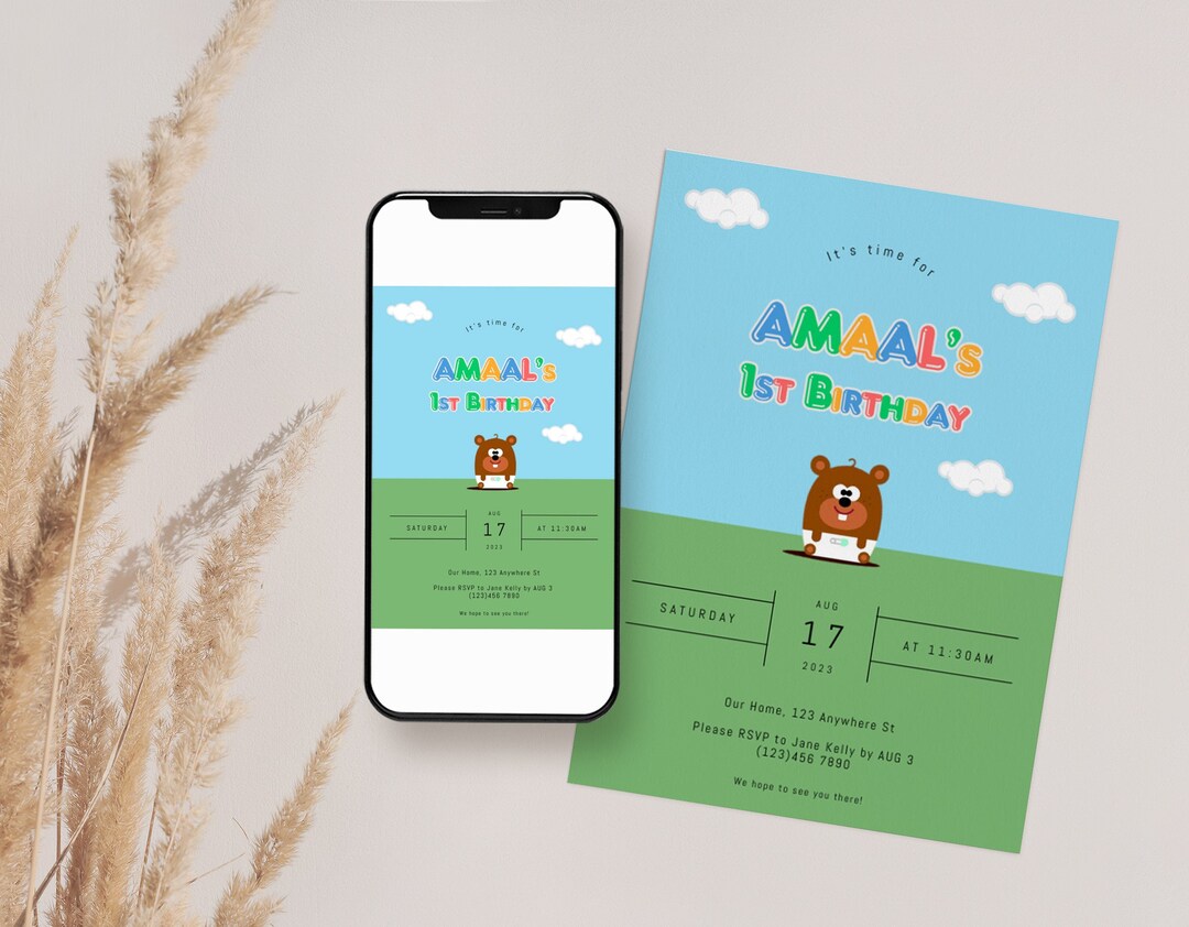 Hey Duggee Baby Duggly Birthday Invitation Party Invite Mobile Phone ...