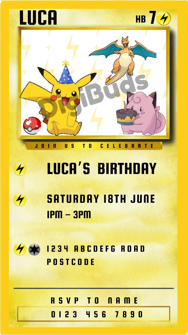 Pokemon Birthday Invitation Pikachu Invite Birthday Party Kids Pika ...