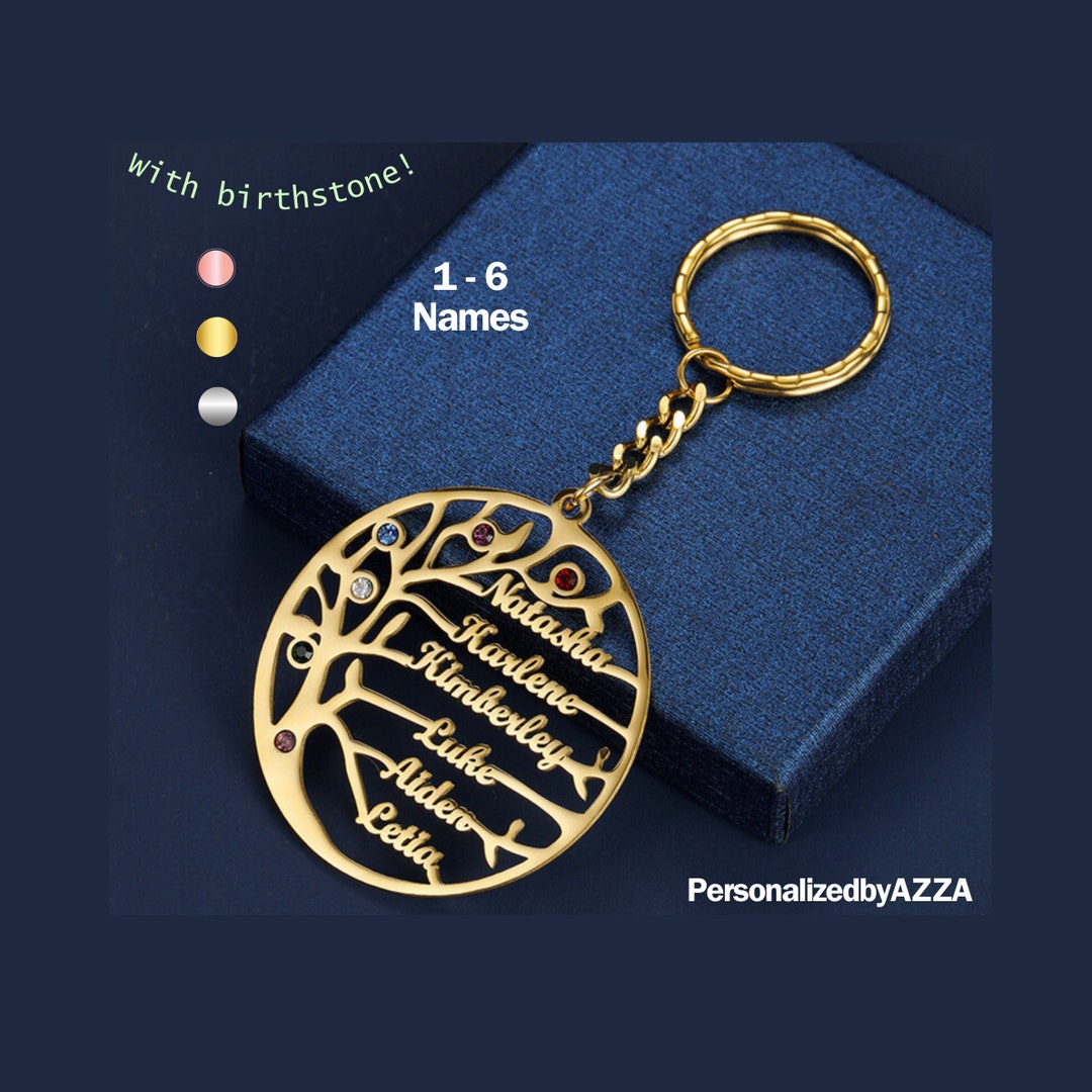 Personalized Tree of Life Name Keychain Custom Family Tree Keychain ...