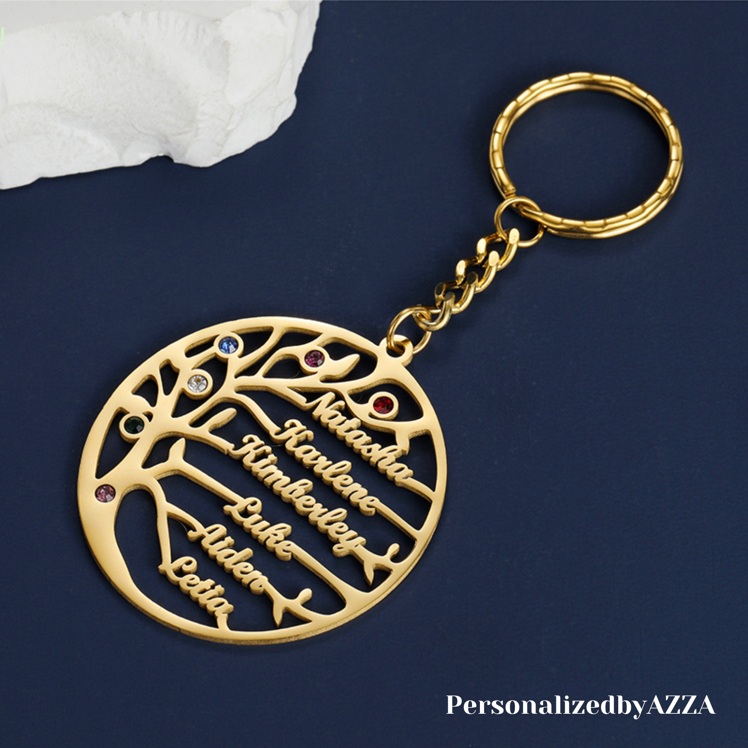 Personalized Tree of Life Name Keychain Custom Family Tree Keychain ...