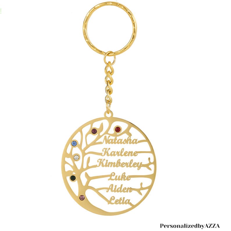 Personalized Tree of Life Name Keychain Custom Family Tree Keychain ...