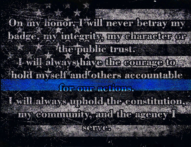 Police Officer Thin Blue Line American Flag With Oath of Honor - Spray ...