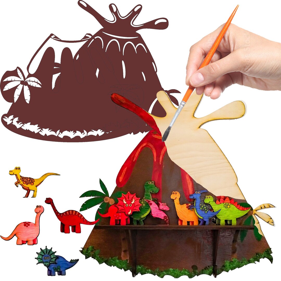 Jurassic Dinosaur Volcano With 10 Dinosaurs STENCILS INCLUDED + How-to ...