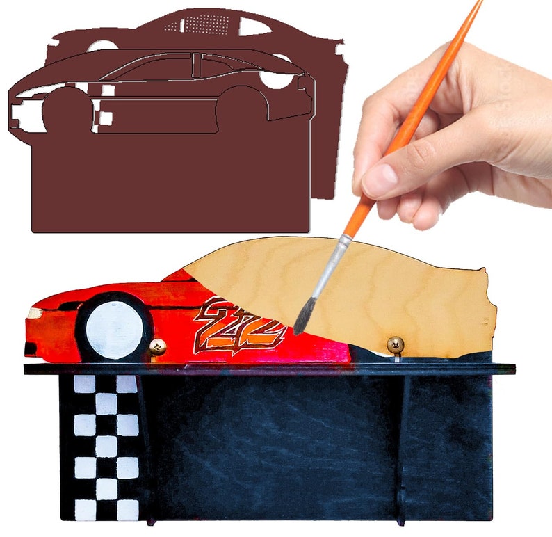 Race Car on Track STENCILS INCLUDED + How-to Video -- Paintable Wood ...