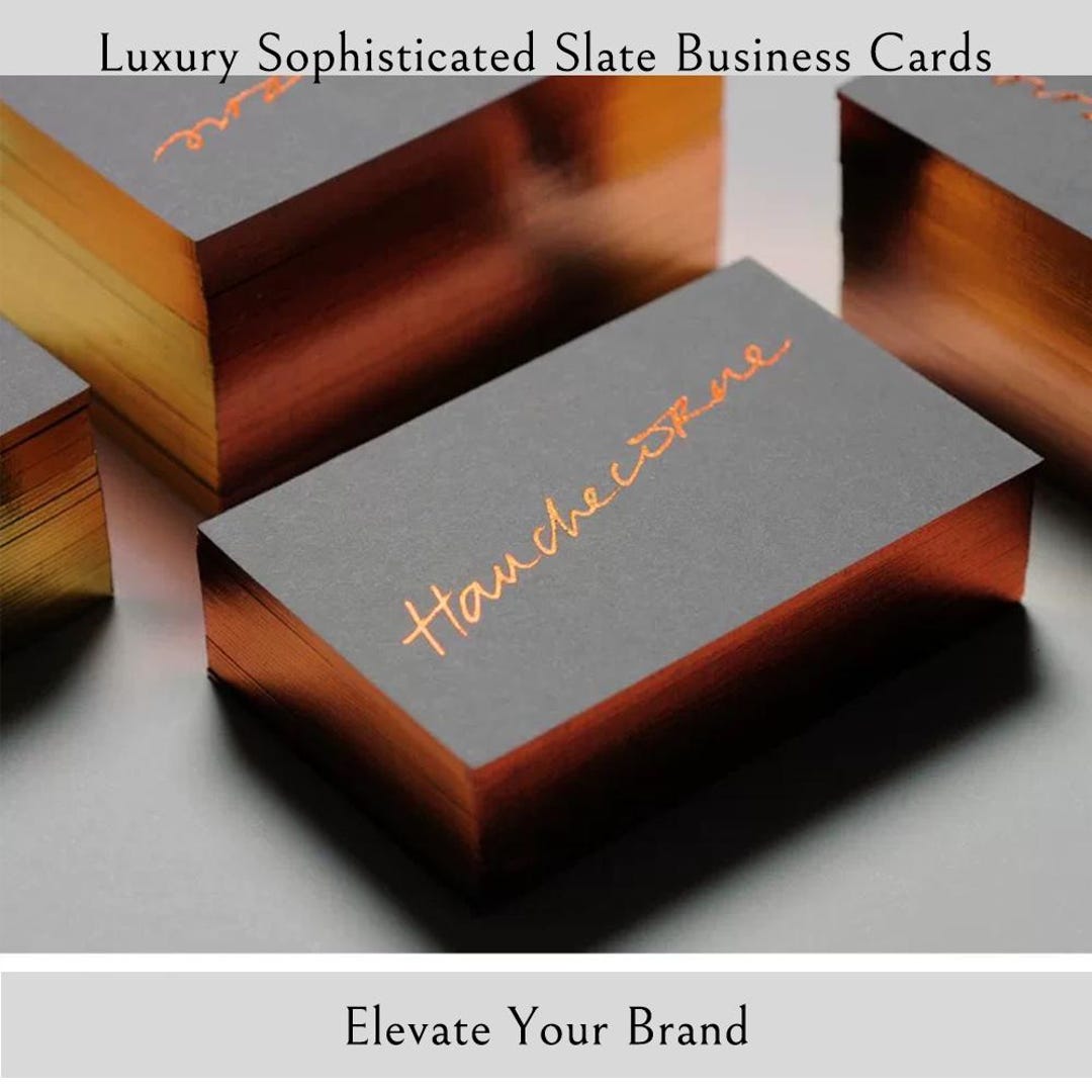 Luxury Sophisticated Slate Business Cards Gold Edges Free Design ...