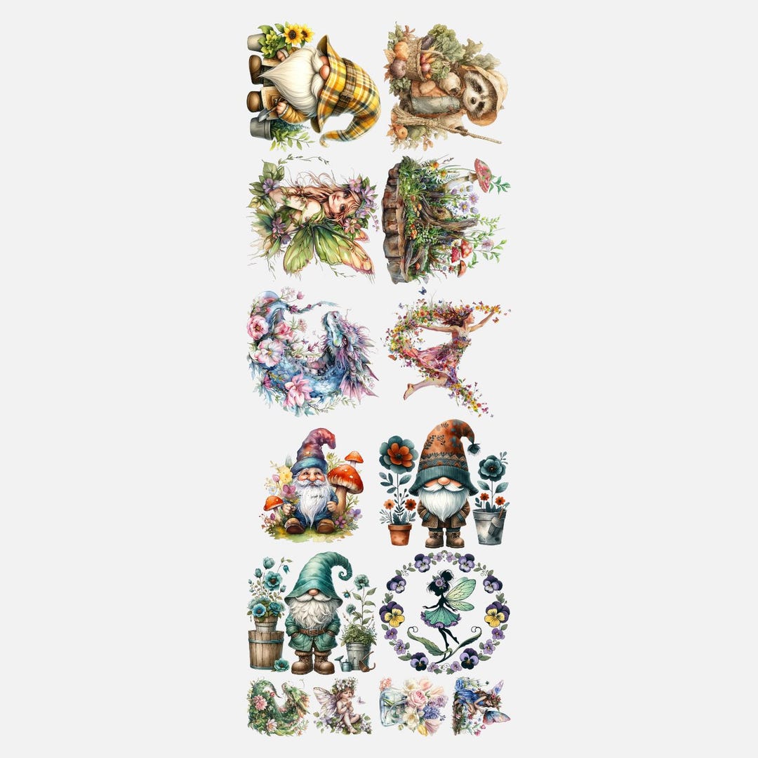 DTF Gang Sheet – Whimsical Fairy & Garden Gnome Designs – Ready to ...