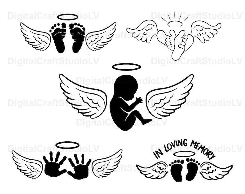 Baby Loss Memorial Svg Bundle, Memorial Svg, Baby Footprint, Baba Lose, Angle Wings Svg, Cut ...