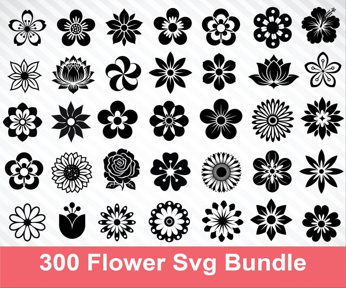 Flower SVG Bundle | Floral Silhouette & Leaf Clipart for Cricut ...