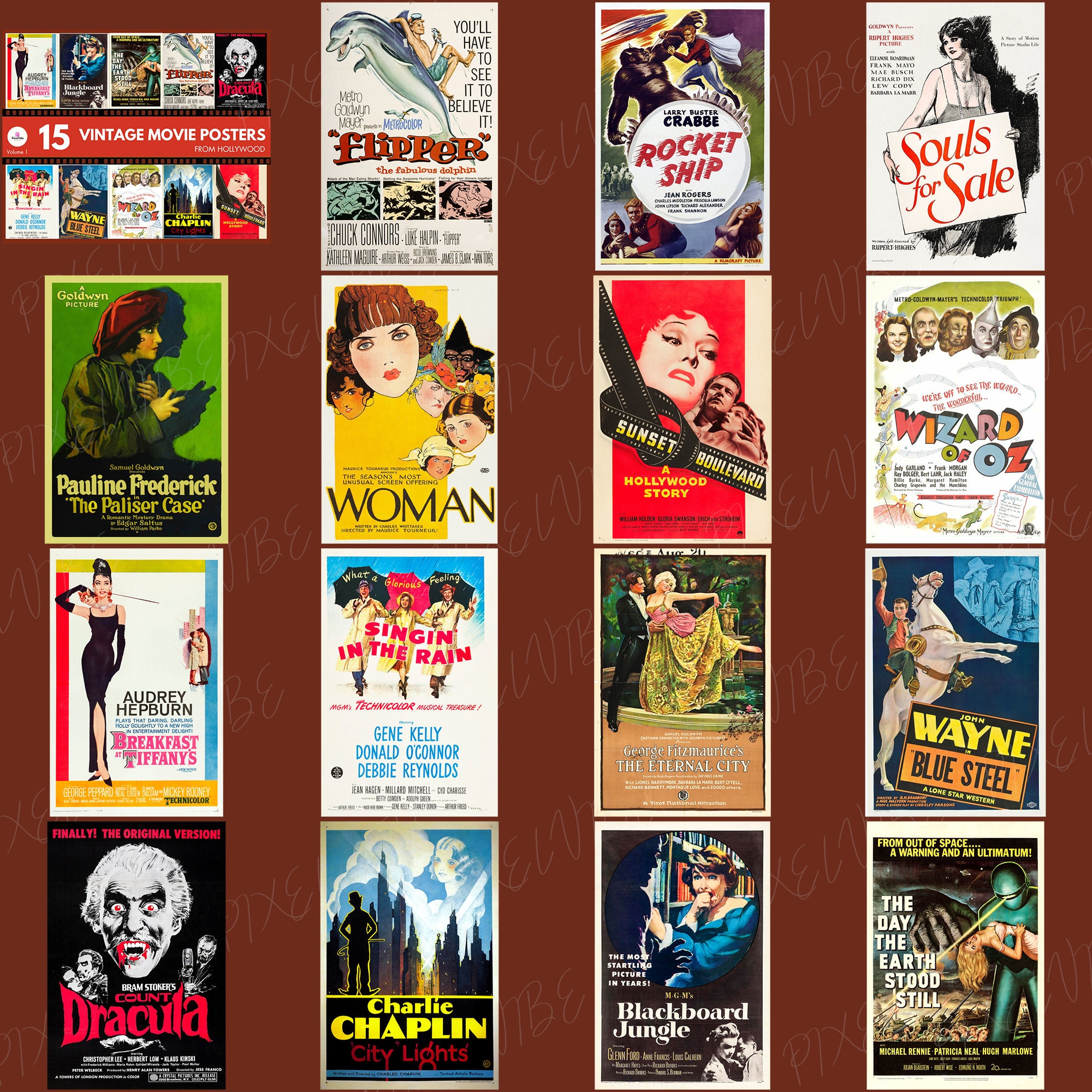 Vintage Hollywood Movie Posters 15 JPEG High Quality Digital Files, JPG ...