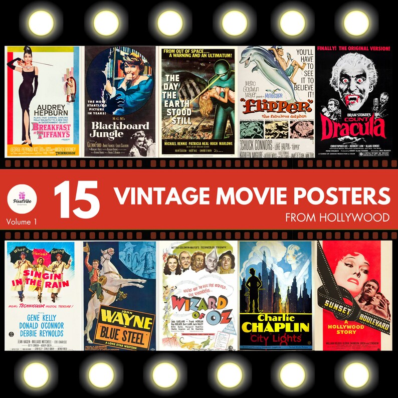 Vintage Hollywood Movie Posters 15 JPEG High Quality Digital Files, JPG ...
