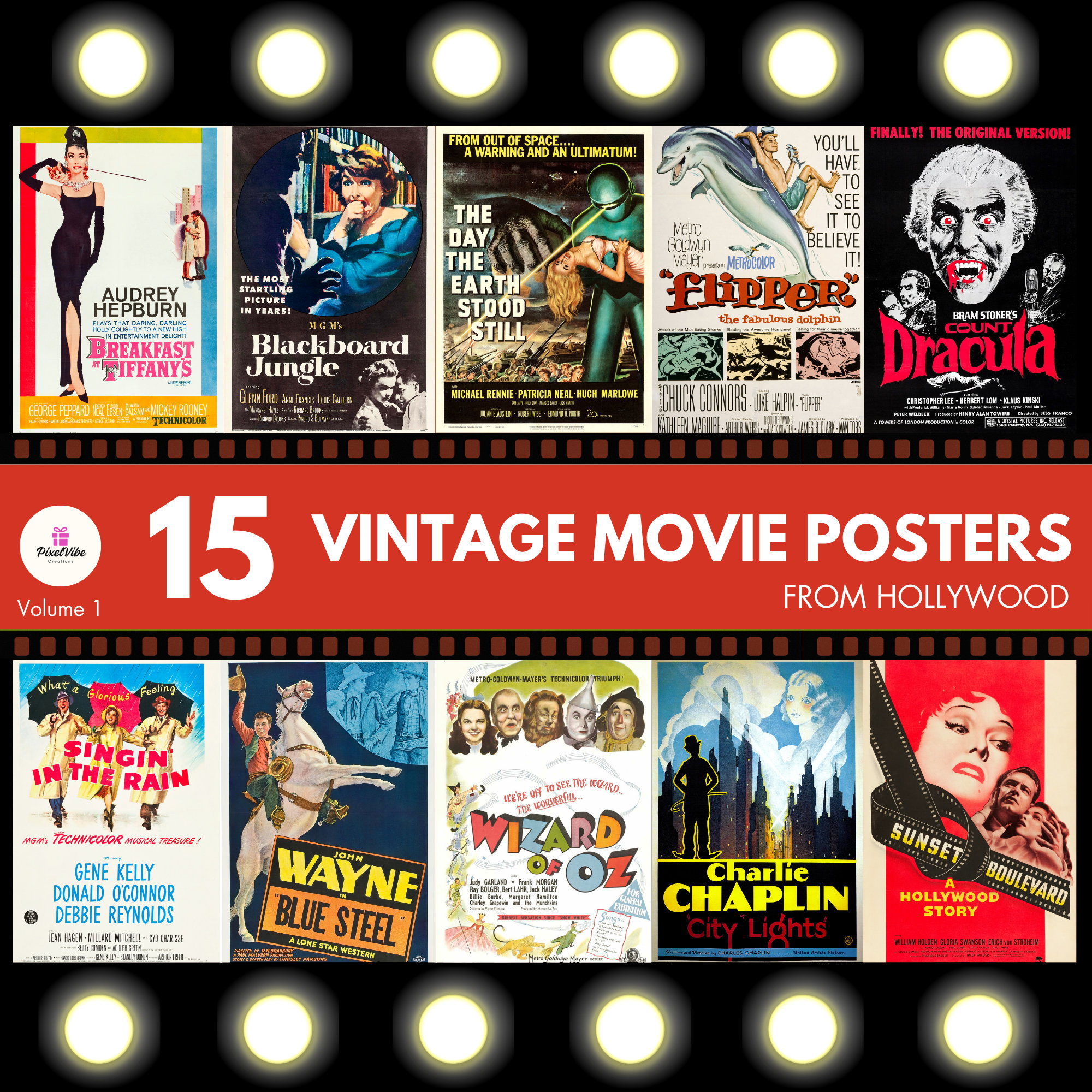 Vintage Hollywood Movie Posters 15 JPEG High Quality Digital Files, JPG ...
