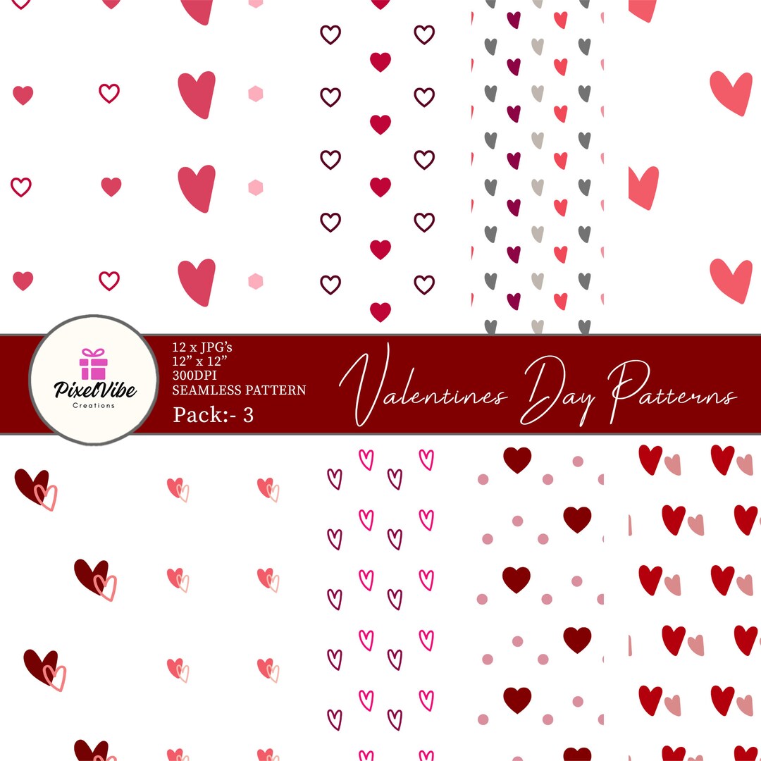 Valentines Digital Paper | Hearts Digital Paper | Valentines Seamless ...