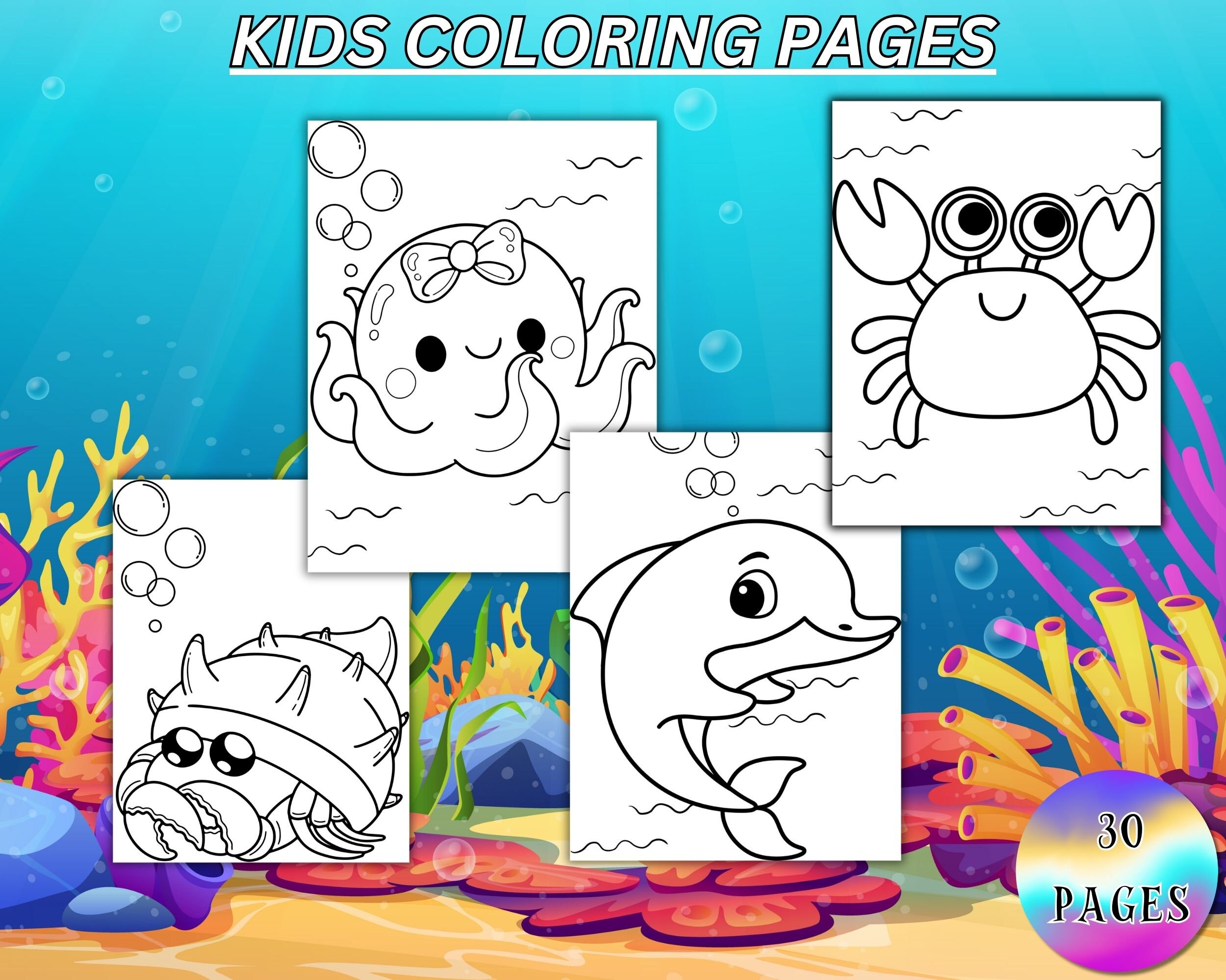 Water Themed Kids Animal Coloring Pages for Ages 3-8 - Etsy