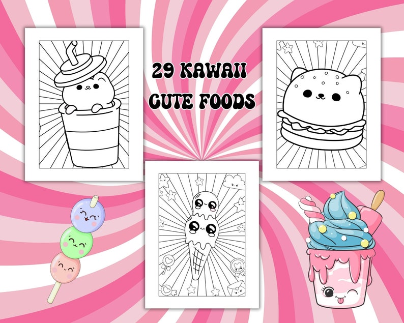 Cute Kawaii Food Coloring Pages for Kids and Adults, Ages 6 and Up - Etsy