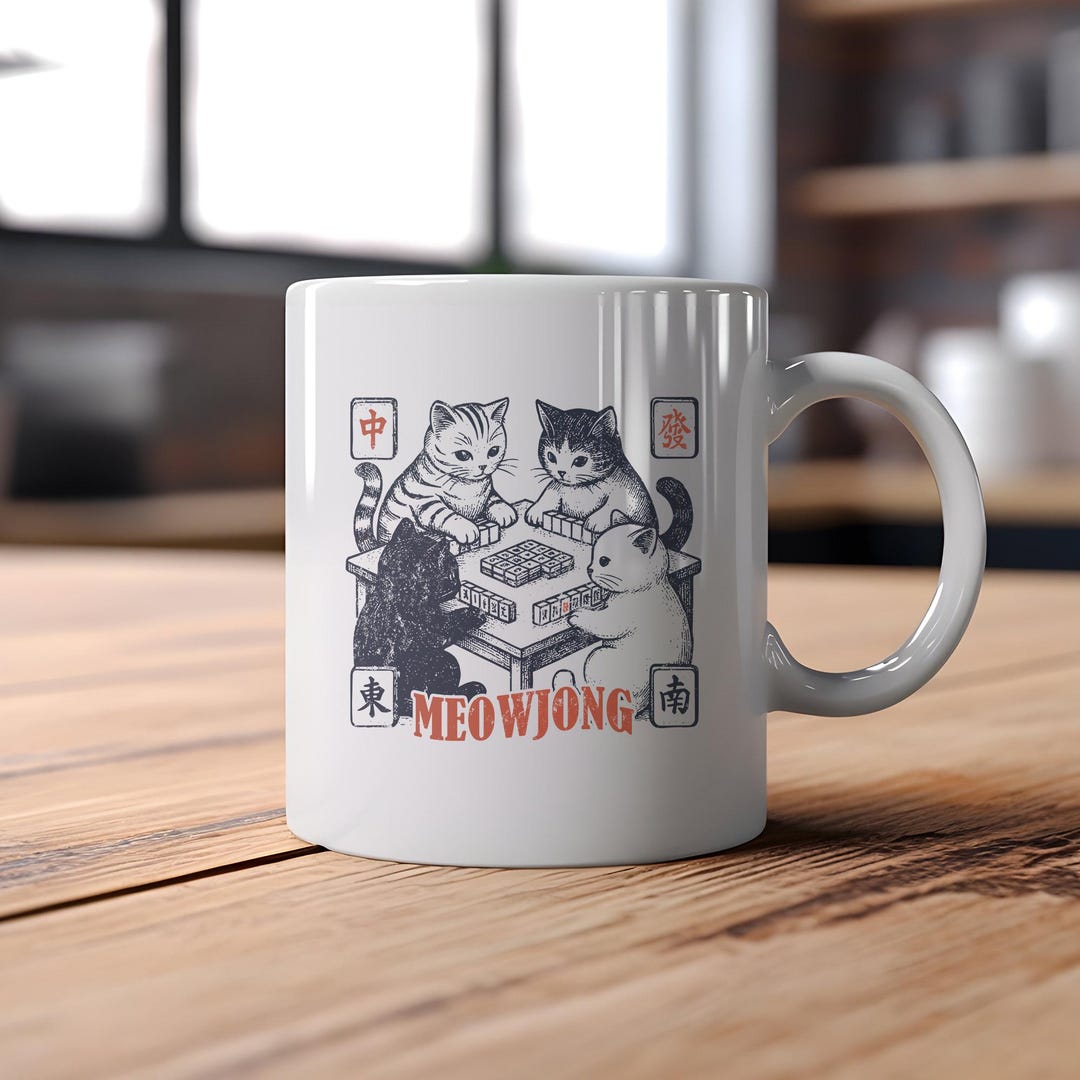 Meowjong Mug, Cats Playing Mahjong Coffee Cup, Gift for Mah Jong ...