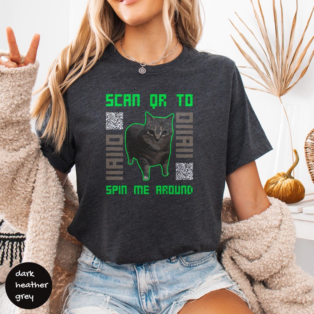 Spinning Cat Meme Shirt, QR Code Viral Munchkin Cat Video Top, Cool Ice ...