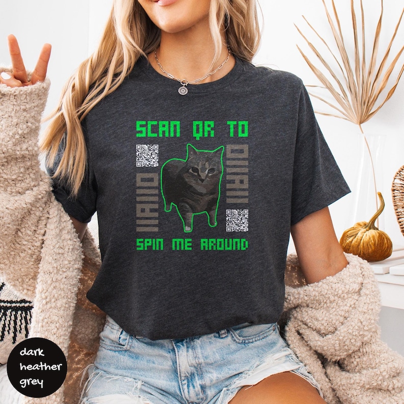 Spinning Cat Meme Shirt, QR Code Viral Munchkin Cat Video Top, Cool Ice ...
