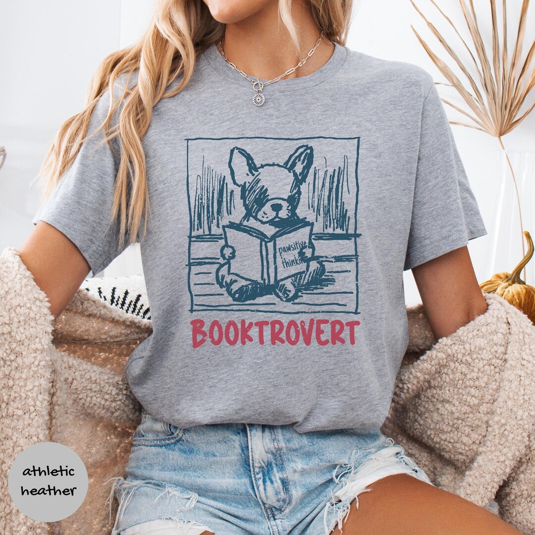 Booktrovert, Whimsical French Bulldog Reading a Book Shirt, Frenchie ...