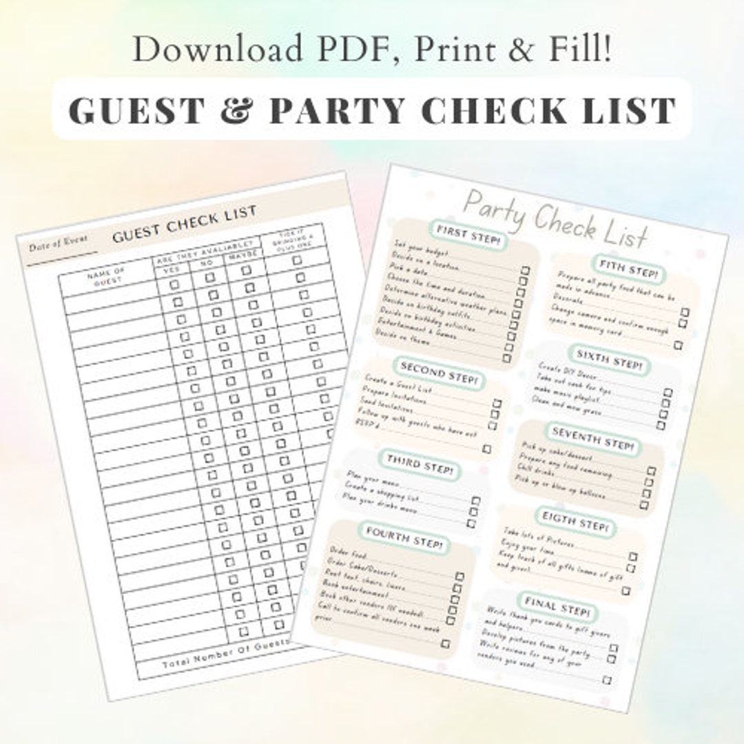 Guest and Party Check List | PDF Download | A4, A5, US Letter Pdfs ...