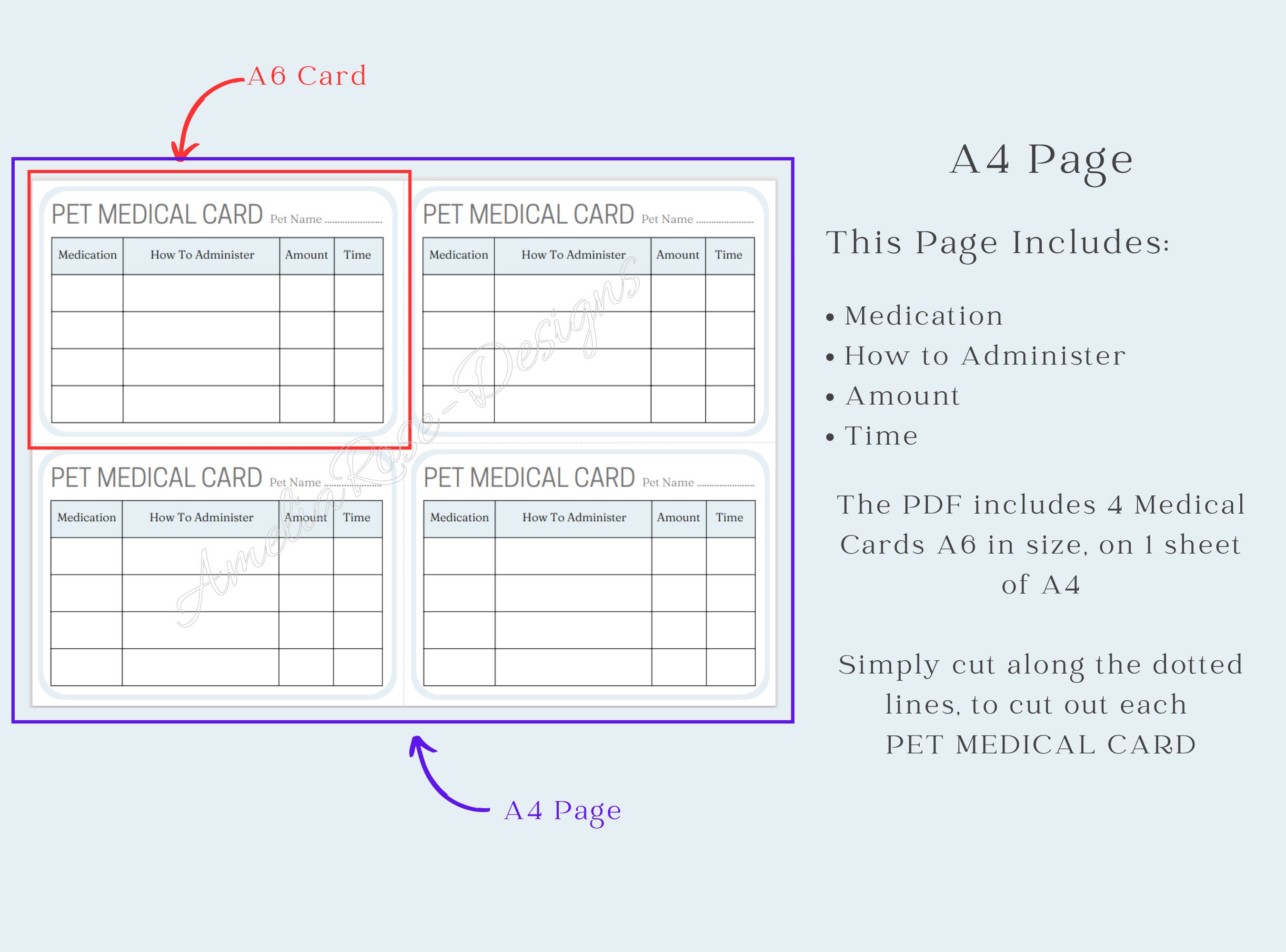 Pet Medical Card PDF Download A4 Page Digital - Etsy