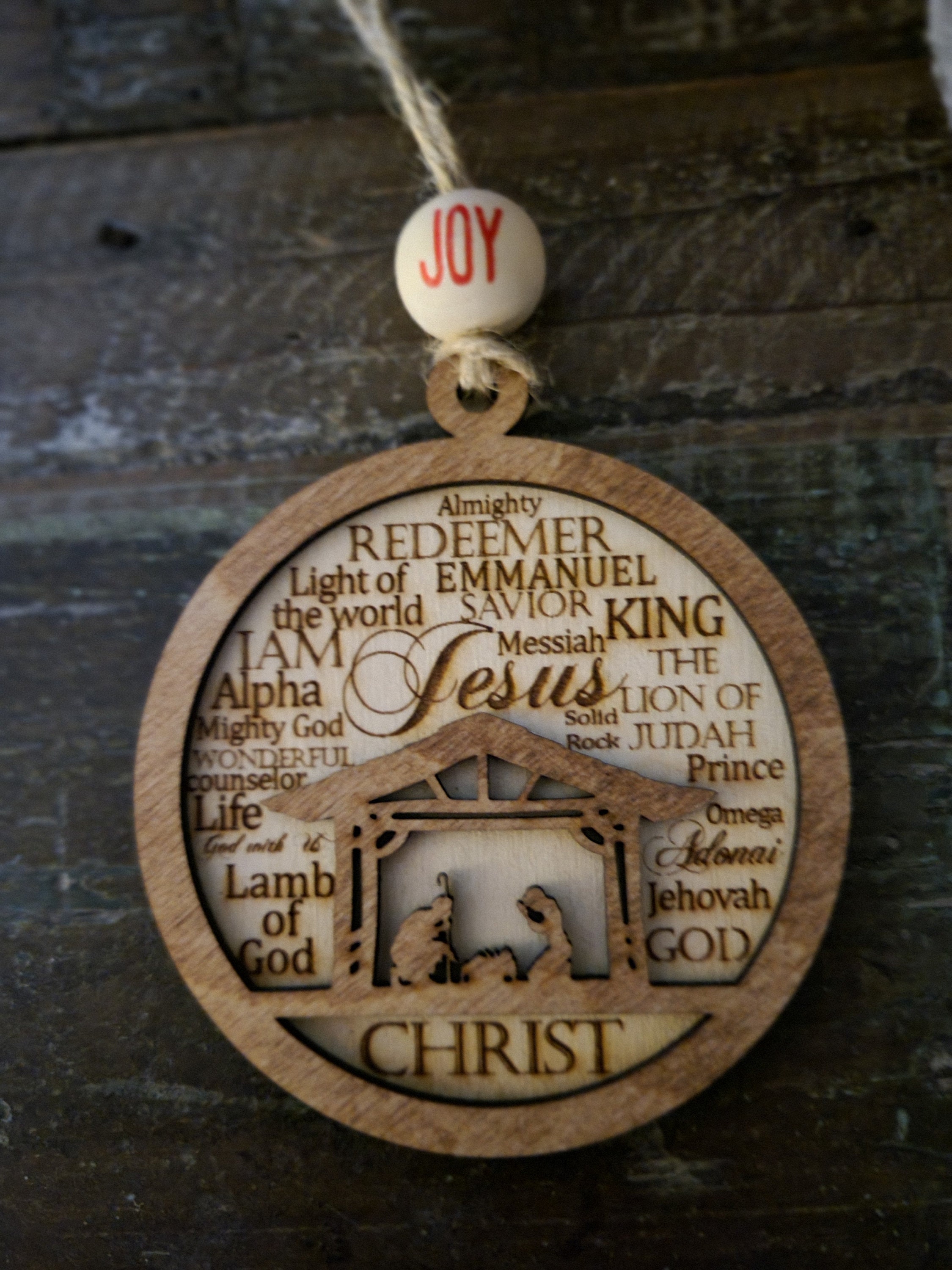 Nativity Scene With Names of Jesus| Laser Engraved Manger Ornament ...