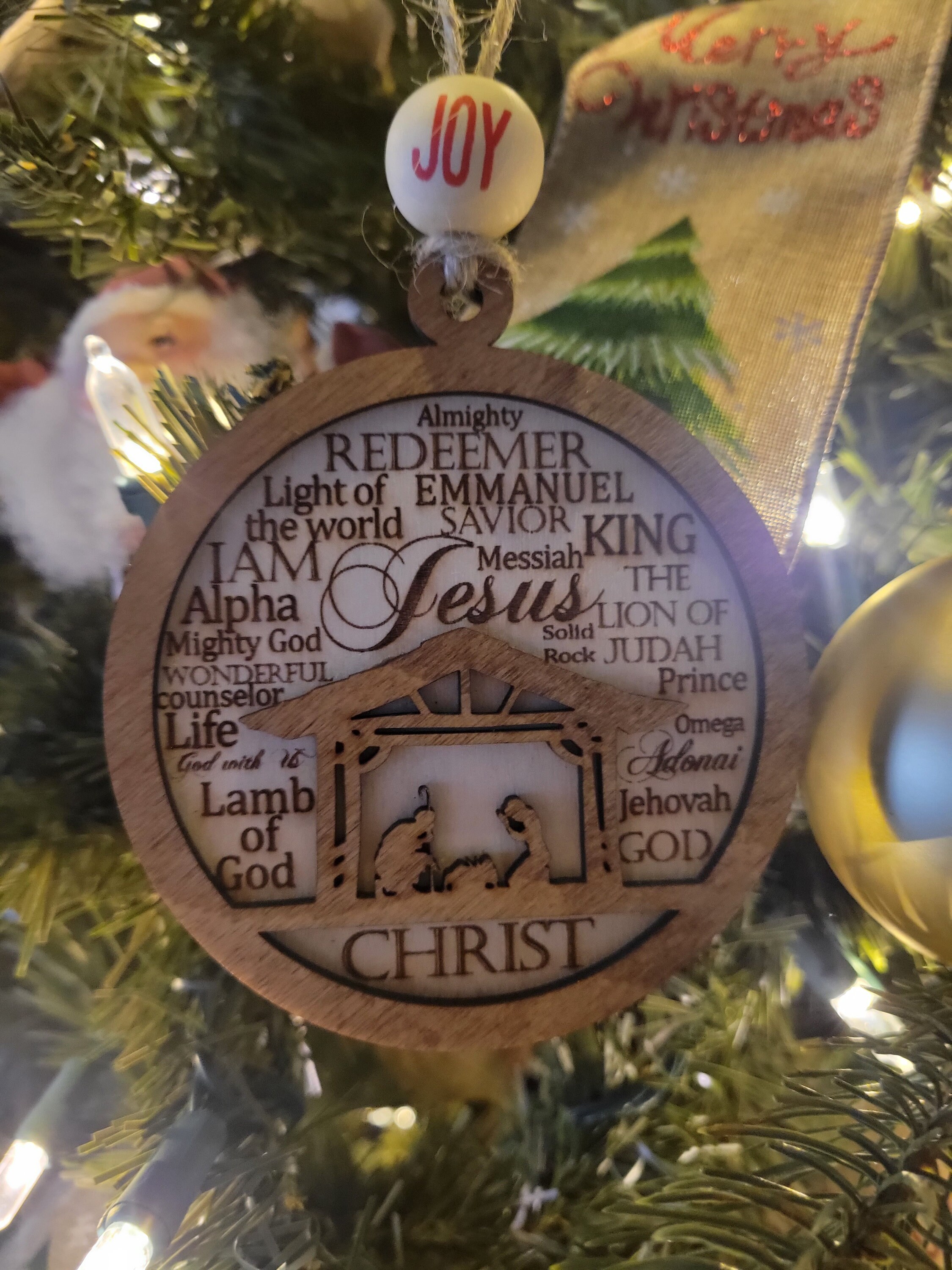 Nativity Scene With Names of Jesus| Laser Engraved Manger Ornament ...