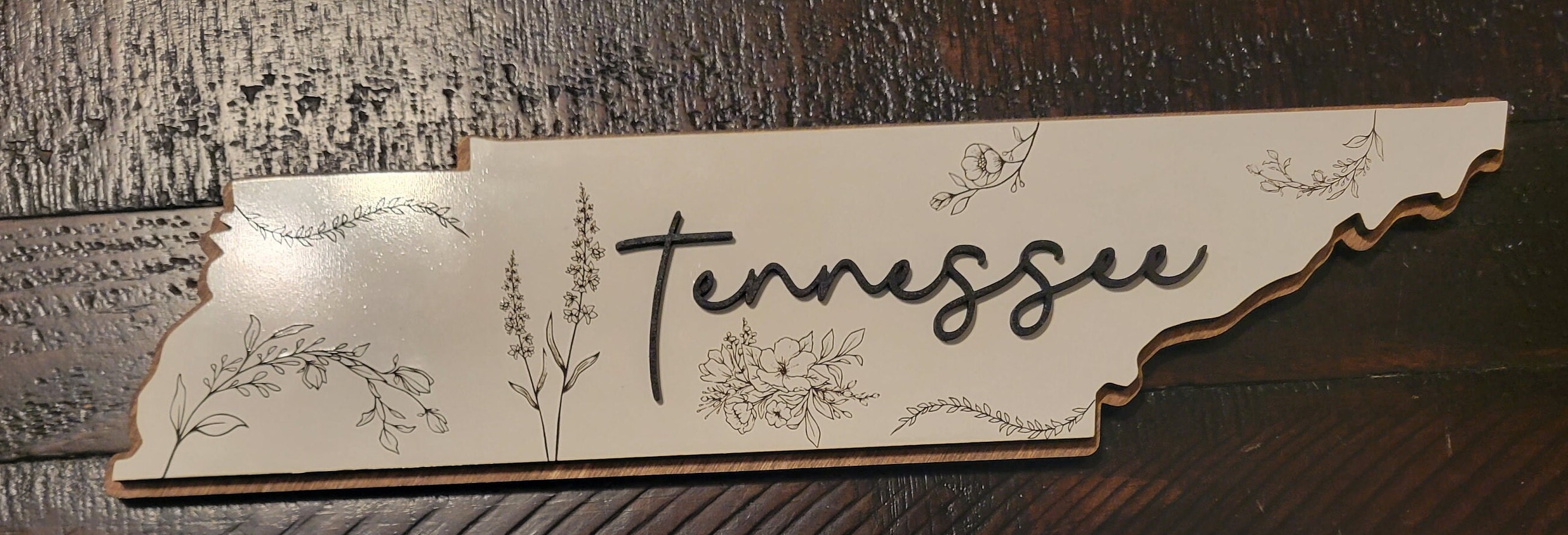 TENNESSEE Wood Wall Sign: Floral Map of Tennessee State Art - Etsy