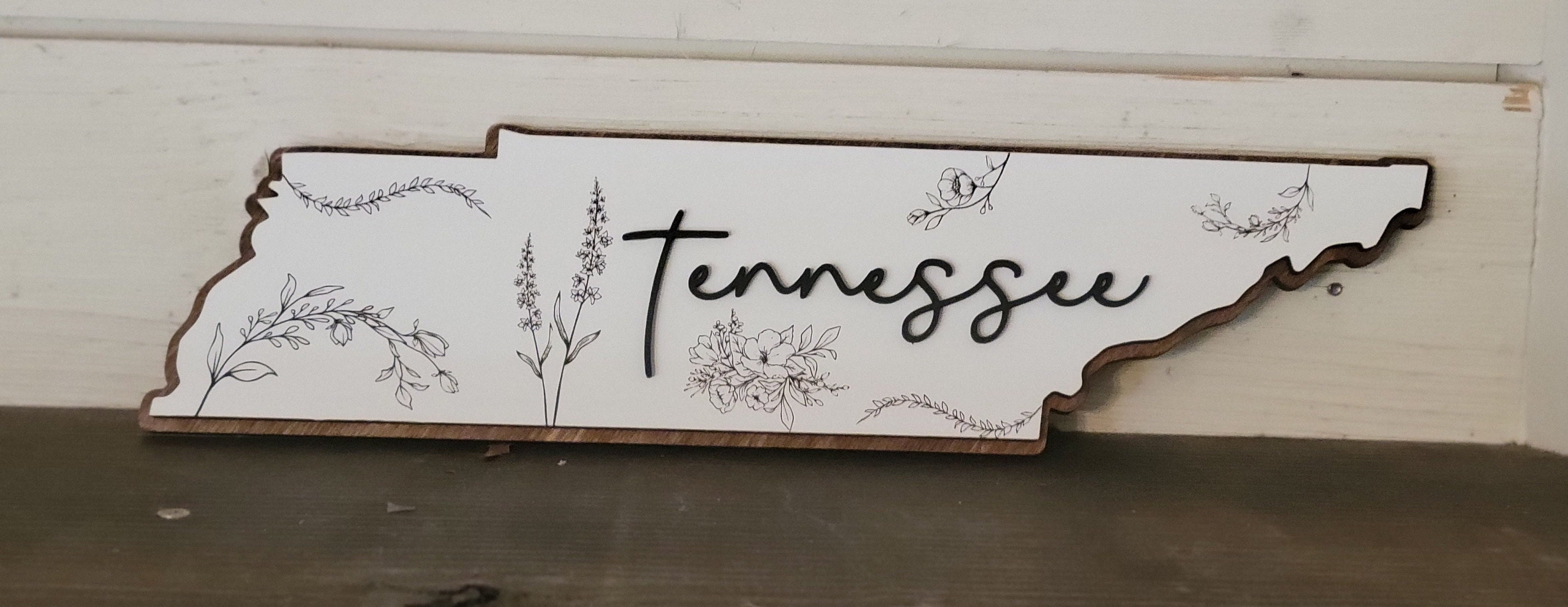 TENNESSEE Wood Wall Sign: Floral Map of Tennessee State Art - Etsy