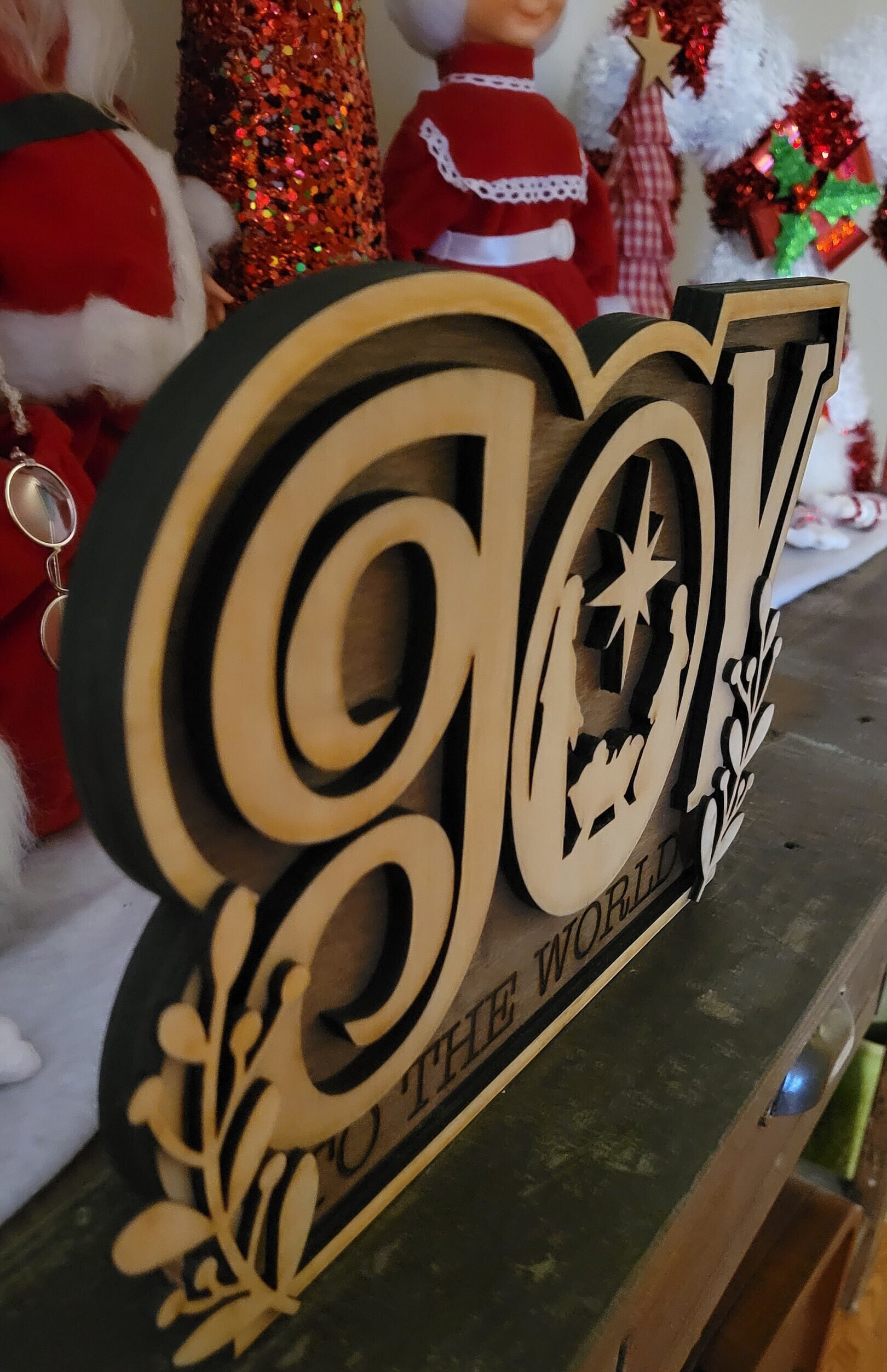 Joy to the World Shelf Sitter Wood Laser Engraved Home Decor Christmas ...