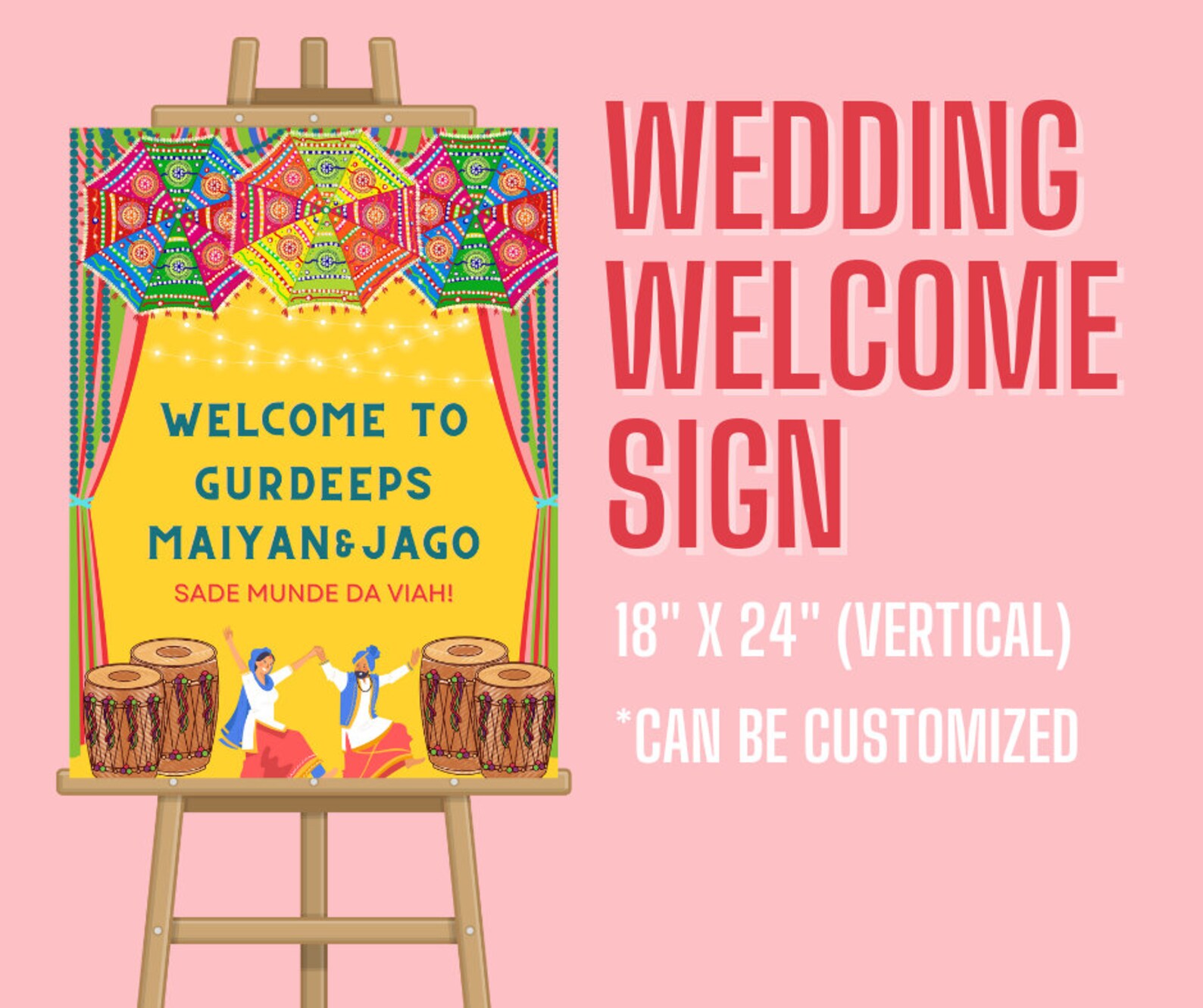 Welcome to Maiyan and Jaggo Night Welcome Sign Sikh Wedding Sign ...