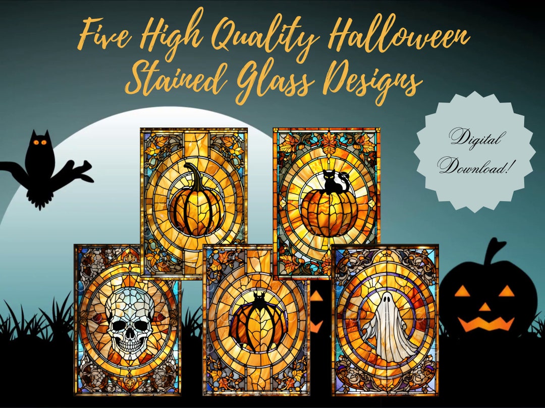 Stained Glass Halloween PNG Bundle - Etsy