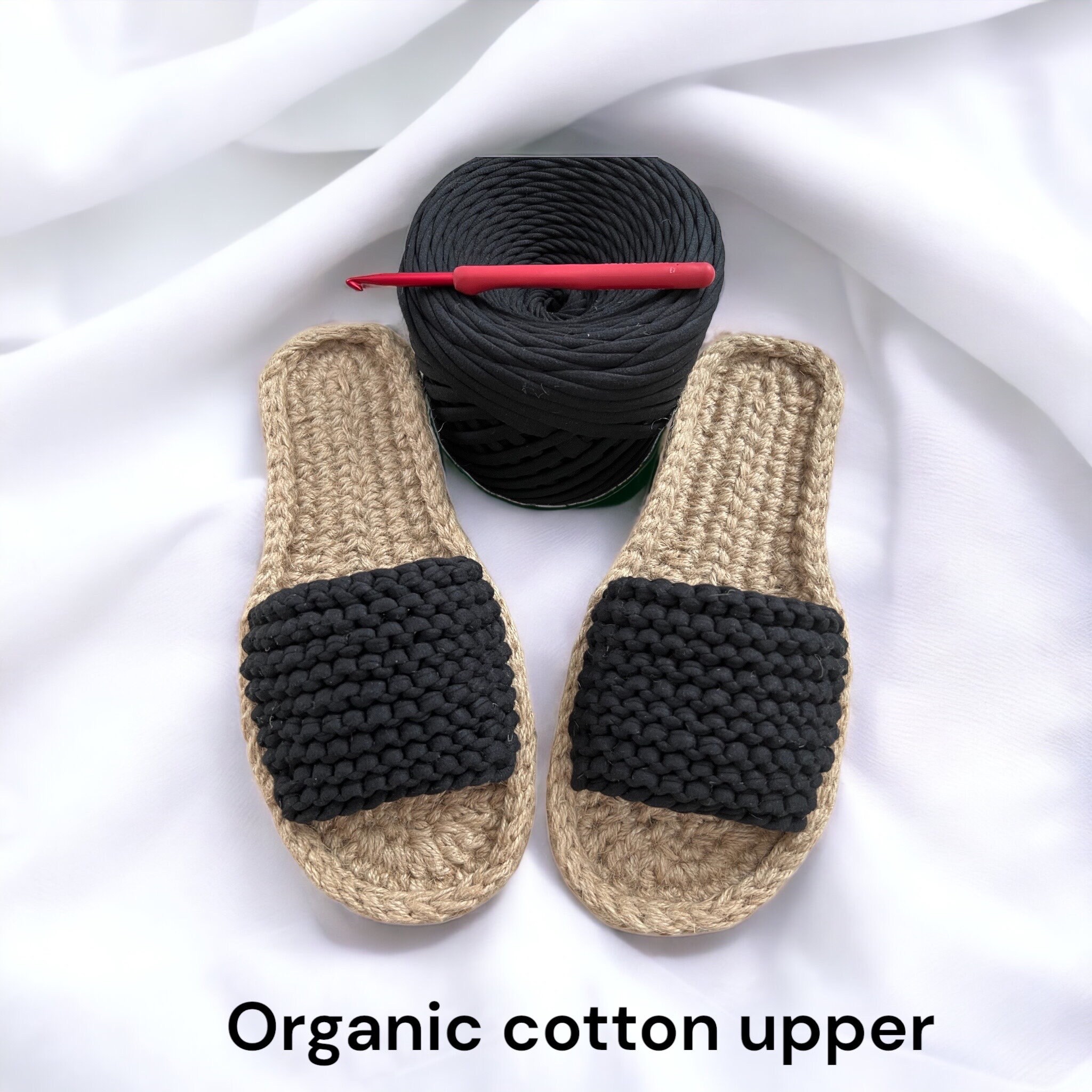Handmade Black Women Crochet Espadrille Slides Rubber Sole/cotton Women ...