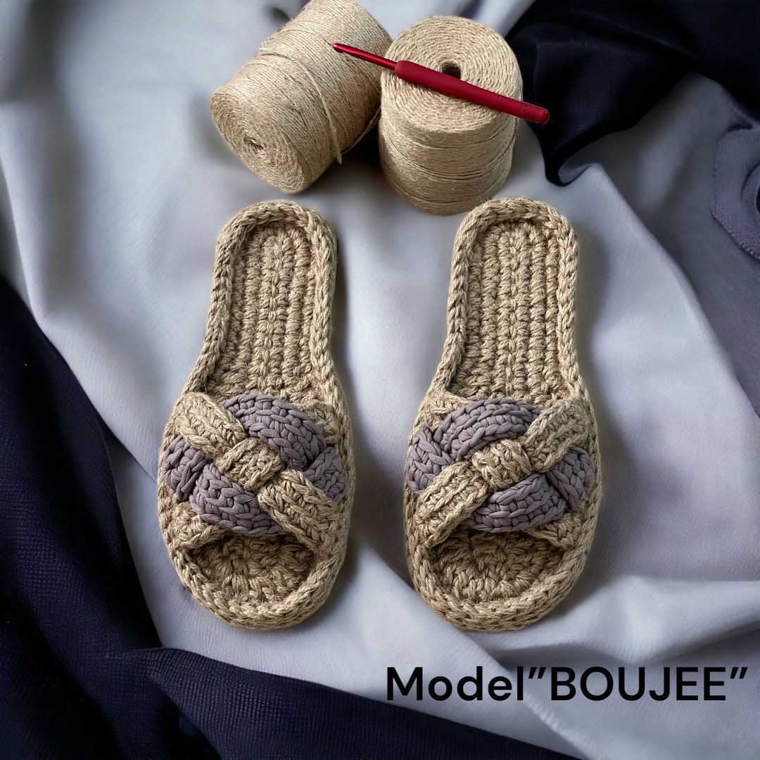 Handmade Women Hemp Crochet Espadrille Slides Rubber Sole/women Hemp ...