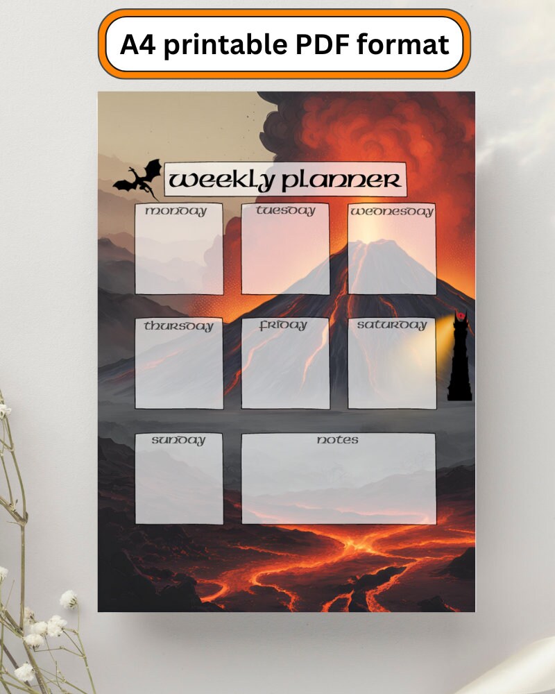 Lord of the Rings Inspired Weekly Planner, Printable A4 PDF, Four ...