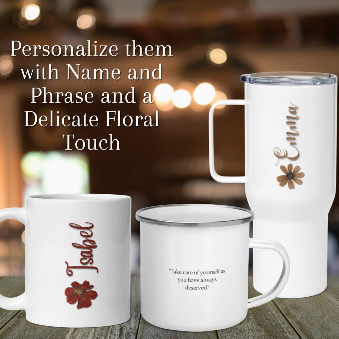 Customized Mugs Personalized Name and Phrase With Delicate Floral Touch ...