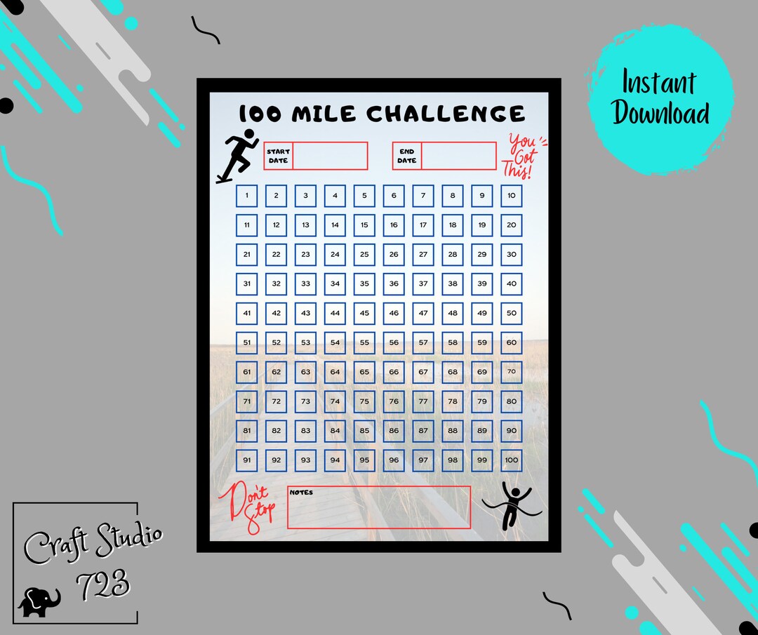 100 Mile Challenge Printable - Etsy