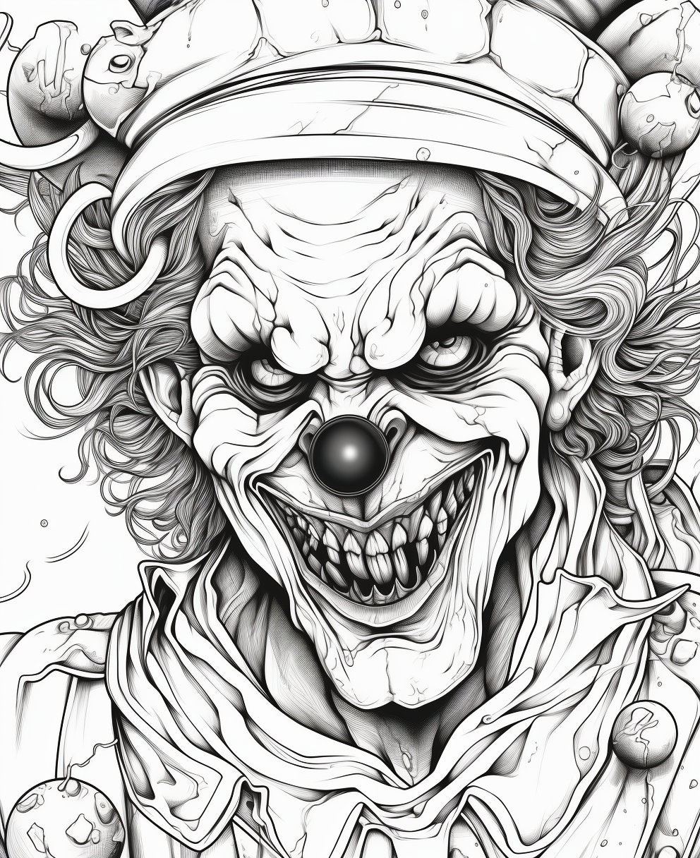 25 Pages - Halloween SCARY Clowns - Adult Coloring Pages, Adult ...