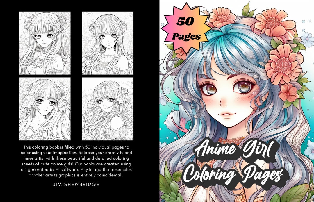 Anime Girl - 50 Coloring Sheets, Gorgeous Adult Coloring Pages ...
