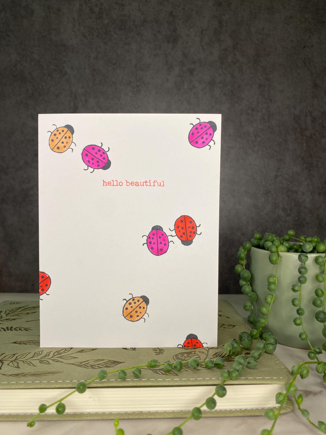 Handmade Ladybug Greeting Card | Hello Beautiful Blank Note - Etsy