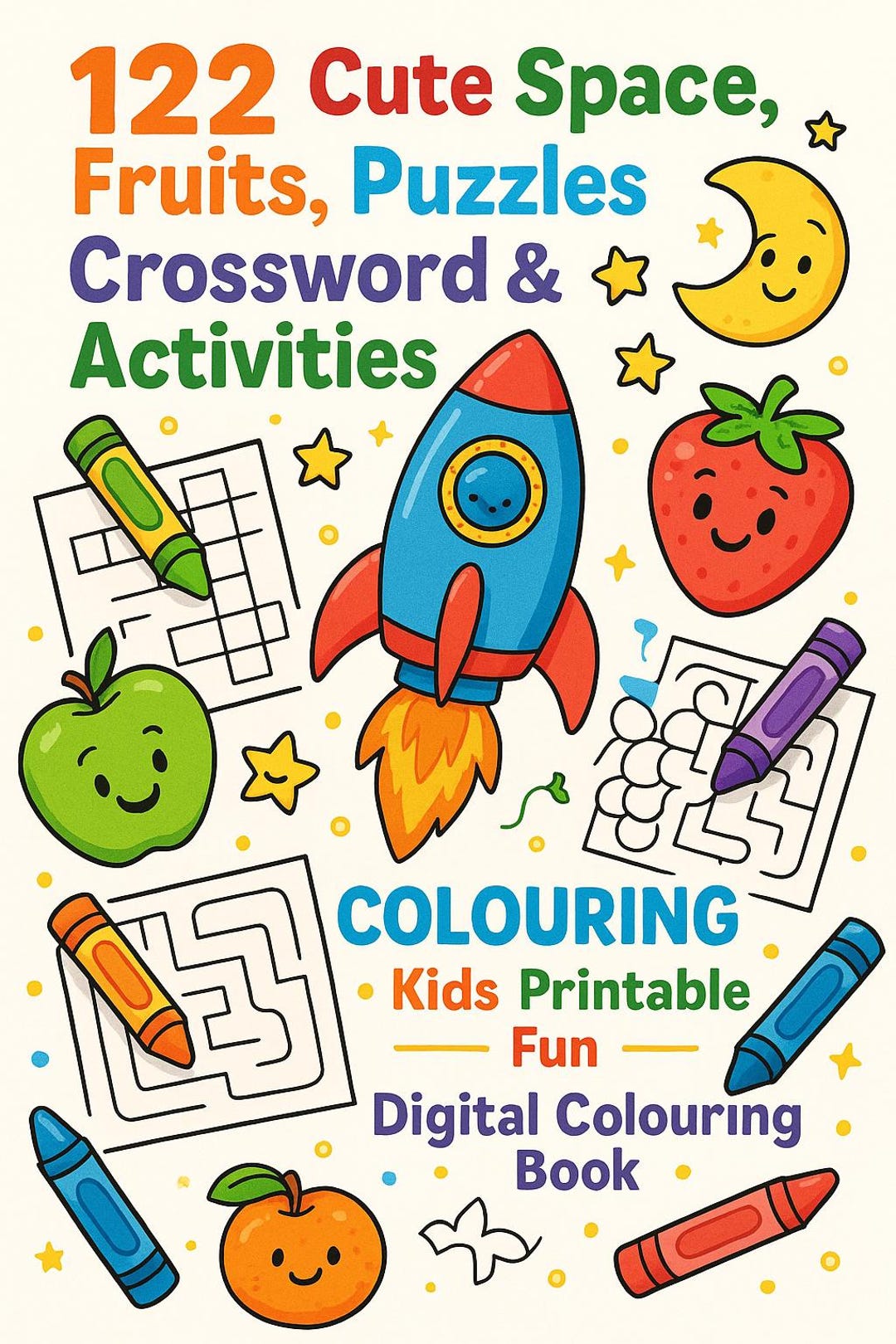 122 Kids Colouring and Activity Pages • Space, Fruits and Fun Actions ...