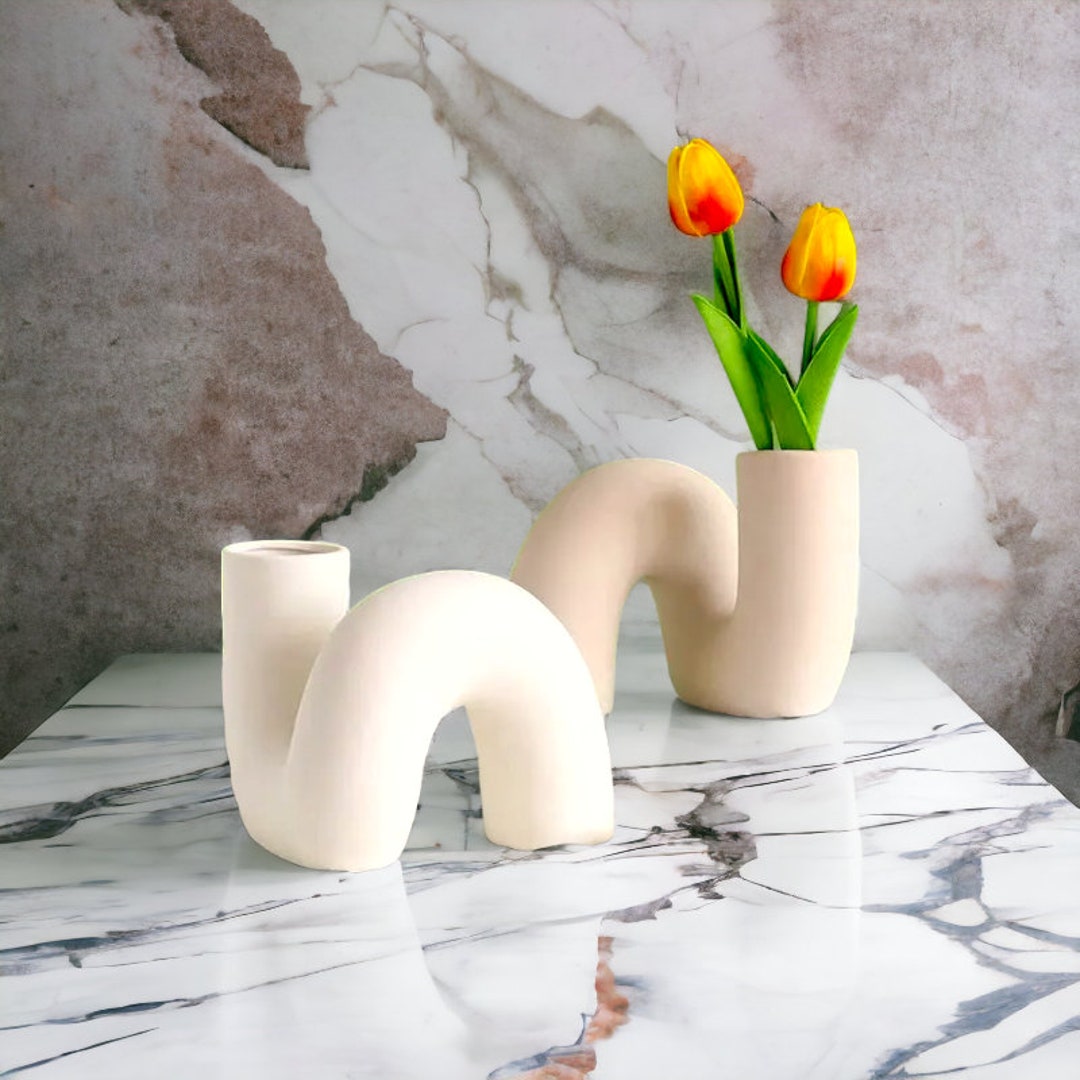 Ceramic Vase Modern Minimalist Abstract Vases White Twisted Tube Shape ...