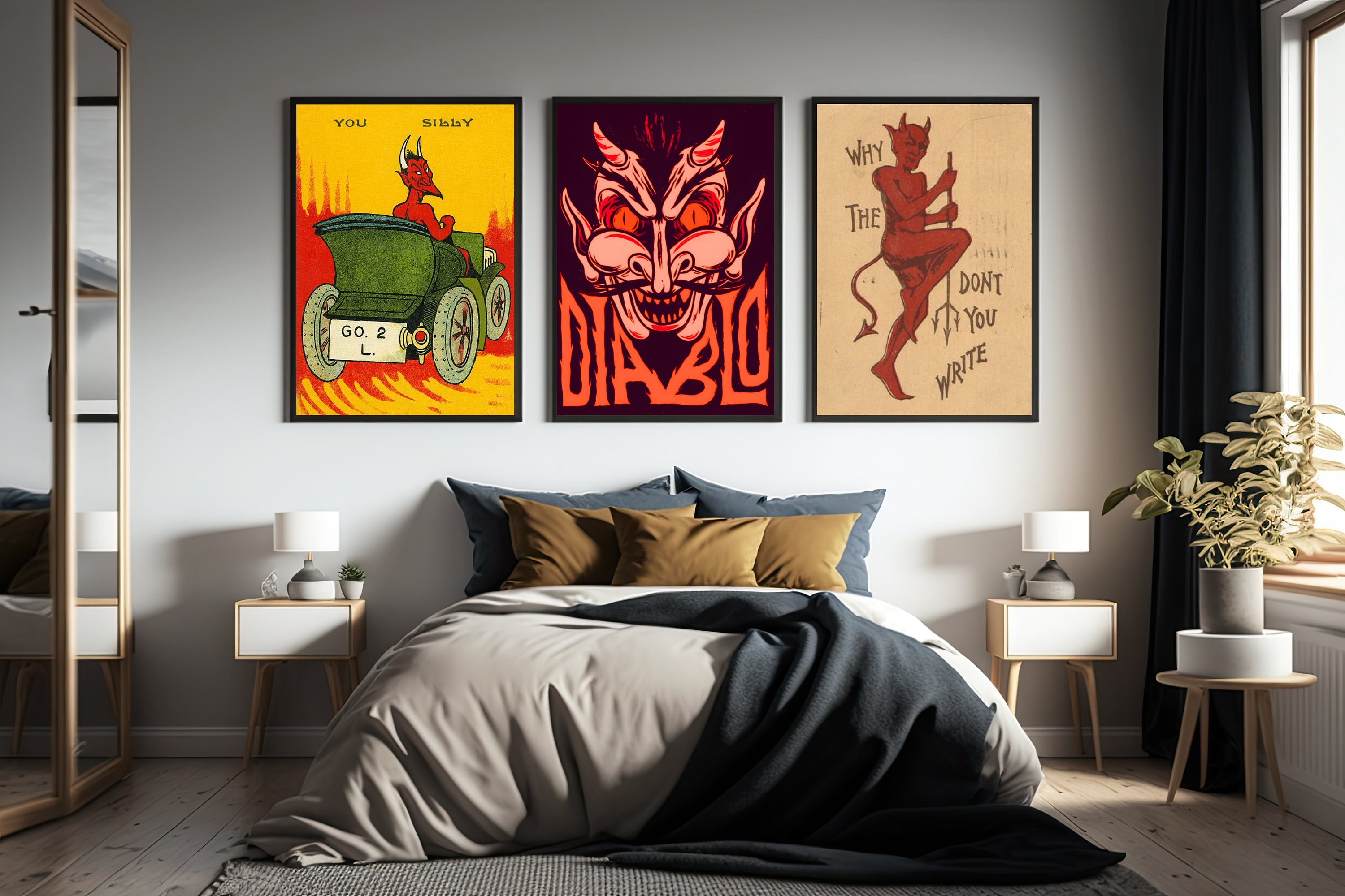 2 Vintage Devil Posters 1 Diablo Poster, Devil Wall Art, Set of 3 ...
