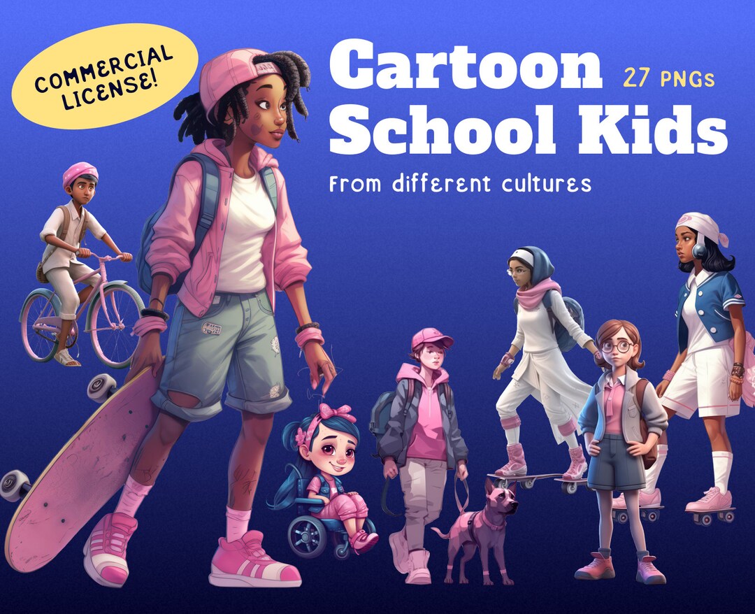 Cute 27 School Kids Illustration Clipart Pngs, Commercial Use, High ...