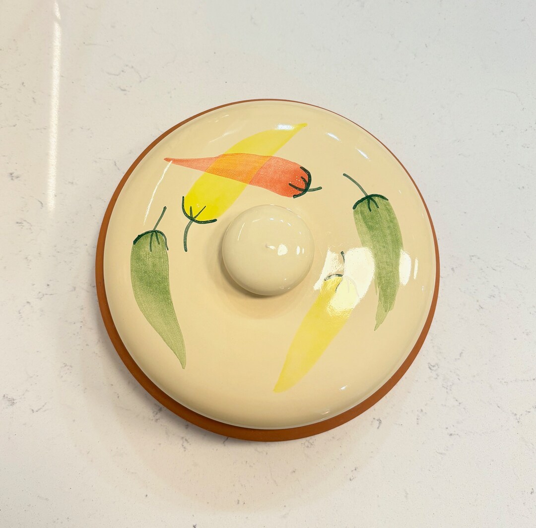 Vintage Italy Chili Pepper Dish Hand Painted Terracotta Covered Bowl ...