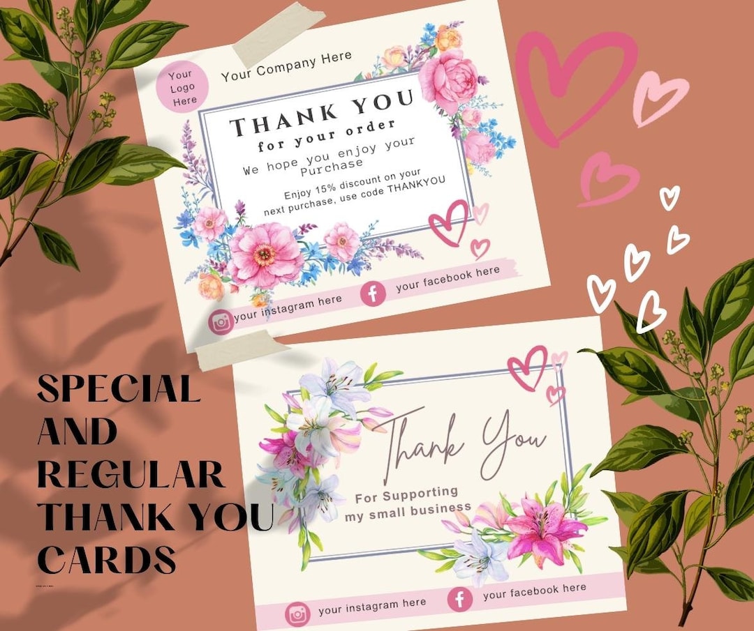 2 Thank You Cards Bundle Small Business Thank You Cards Custom Package ...
