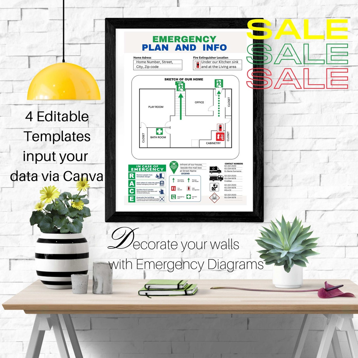 Evacuation Diagram Emergency Fire Escape Plan Editable Airbnb Signs in ...