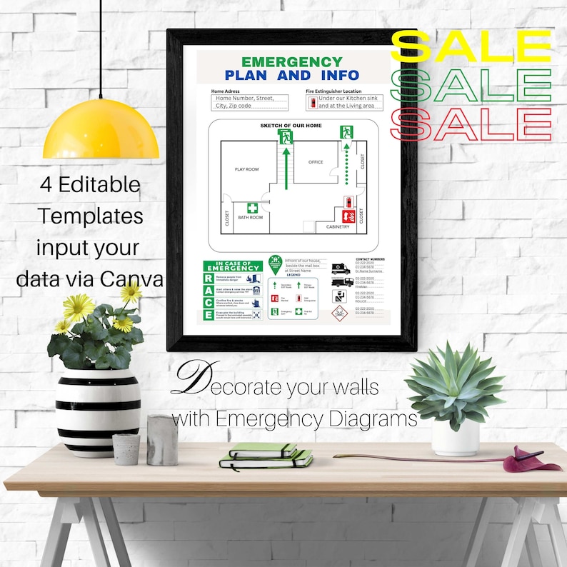Evacuation Diagram Emergency Fire Escape Plan Editable Airbnb Signs in ...