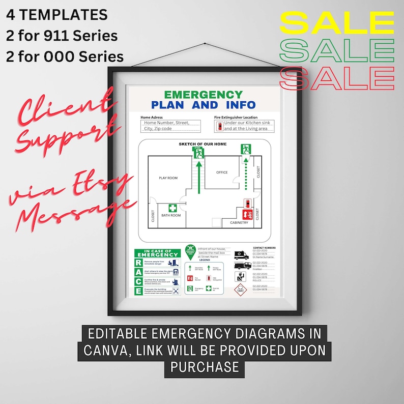 Evacuation Diagram Emergency Fire Escape Plan Editable Airbnb Signs in ...