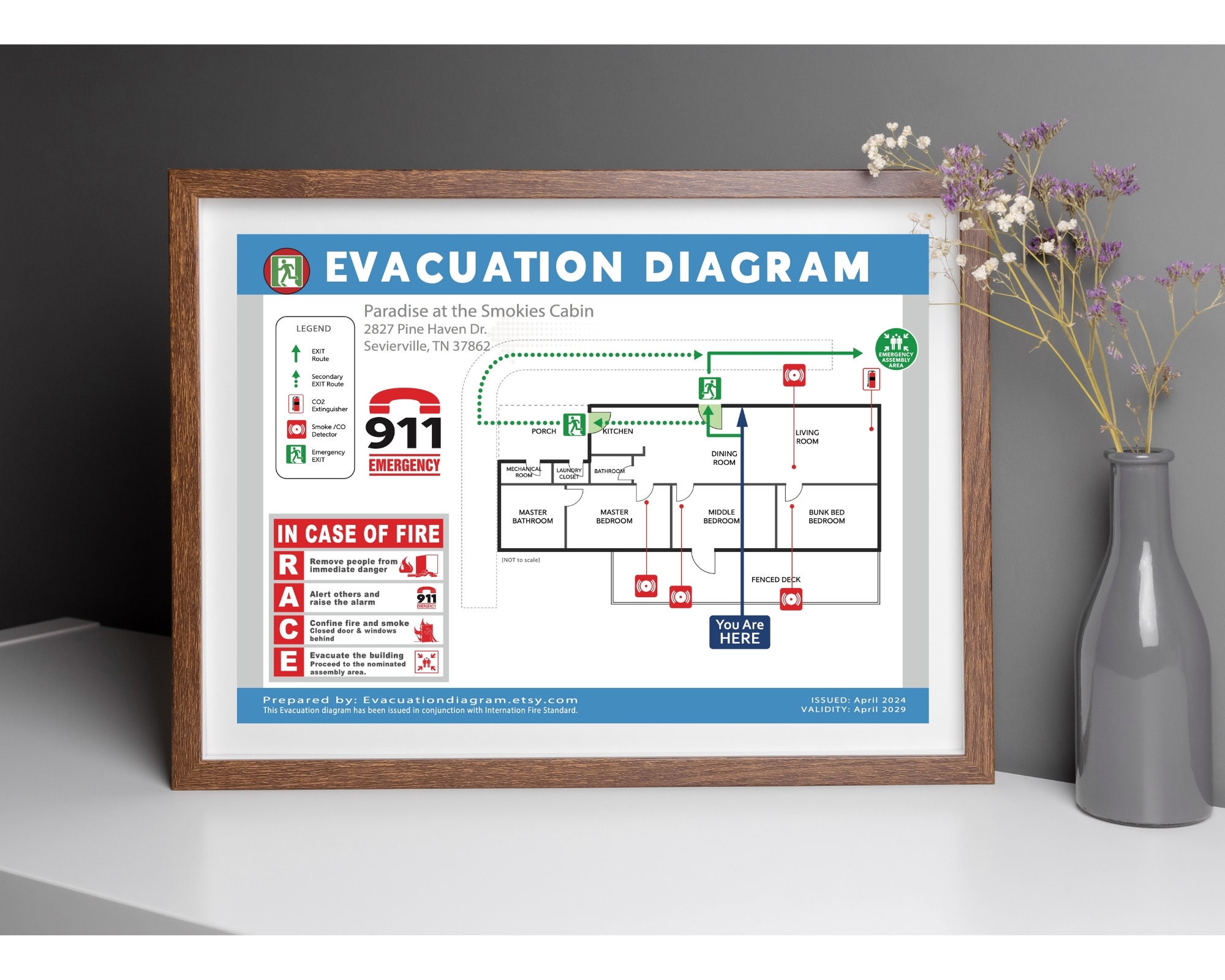 Evacuation Diagram Emergency Fire Escape Route STRA Compliance Airbnb ...